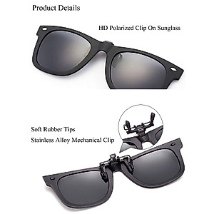 OopsMi Clip On Sunglasses Over Prescription Glasses Polarized Men Women Flip Up (Black Lens)