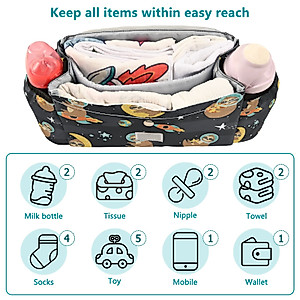 Sloth Astronaut Rocket Stroller Organizer with Cup Holder Universal Stroller Organizer Bag Detachable Shoulder Strap Stroller Accessories for Diaper Snacks Toys Keys Fit All Baby Stroller