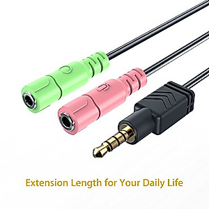 MillSO Headphone Mic Splitter, 3.5mm Headset Adapter (Microphone + Audio) 2 TRS Female to TRRS Male CTIA Stereo Jack Y Cable Compatible for Dual-Plug Gaming Headset to Xbox, PS4, Phone, Laptop, PC