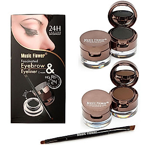 UCANBE 4 in 1 Black Brown Eyeliner Gel and Eyebrow Powder Makup Set Professional Water-proof Long Lasting Eye Liner Brow Kit with Double Ended Brush