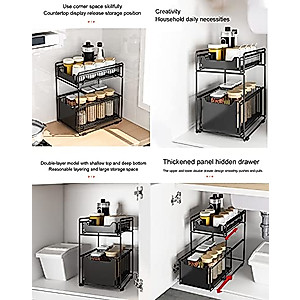 LEAYAN Under Sink Storage 2 Tier Cabinet Rack Under Sink Shelf,Under Sink with Sliding Drawer,Under Sink Organizer Removable,for Kitchen and Bathroom Under Sink Rack Shelf, White 37.5 * 28 * 43.5cm
