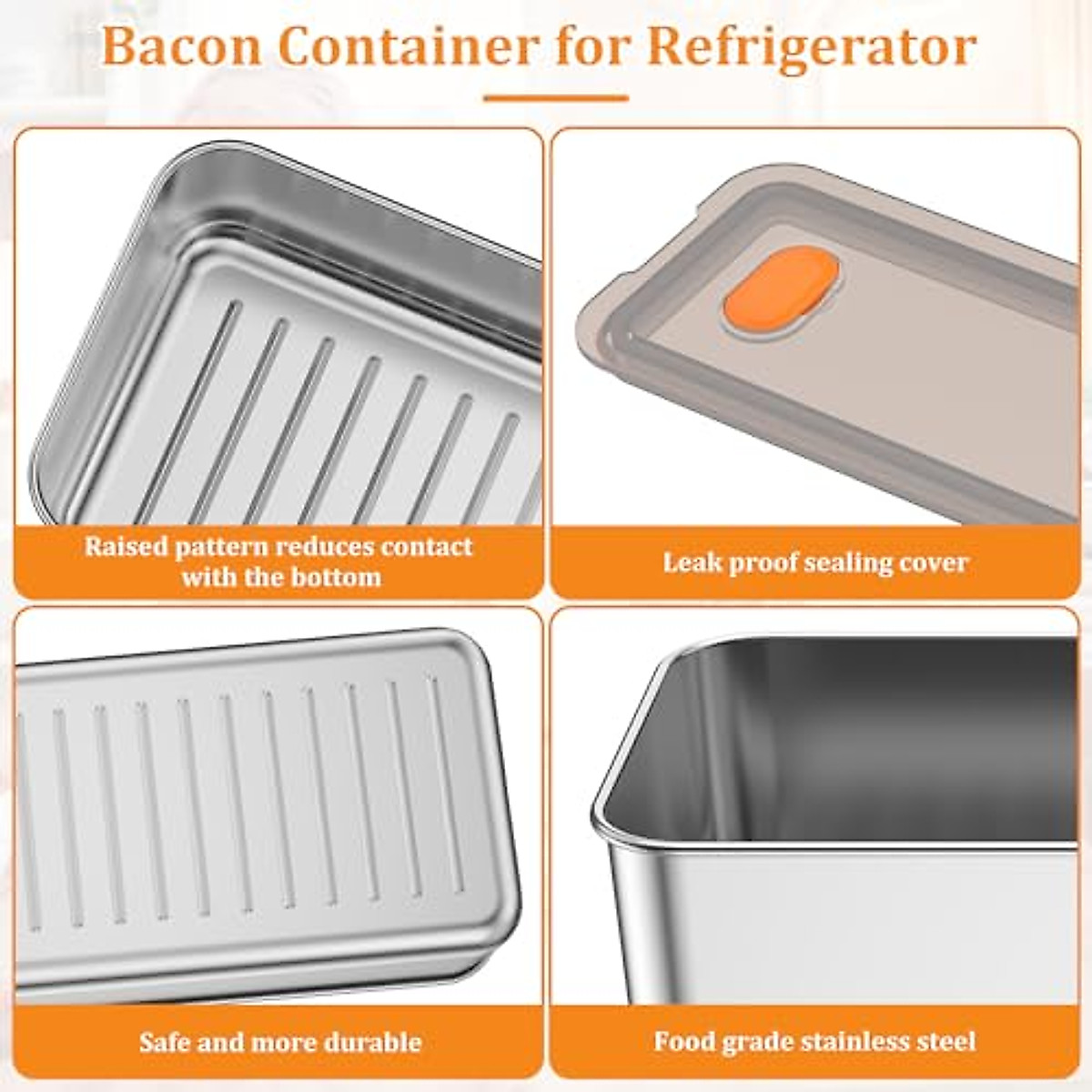 2Pcs Deli Meat Container for Fridge, Stainless Steel Bacon Storage Container for Refrigerator, Airtight Lunch Meat Storage Container with Lid, Cheese Keeper Box, Deli Holder Organizer (2 Black)