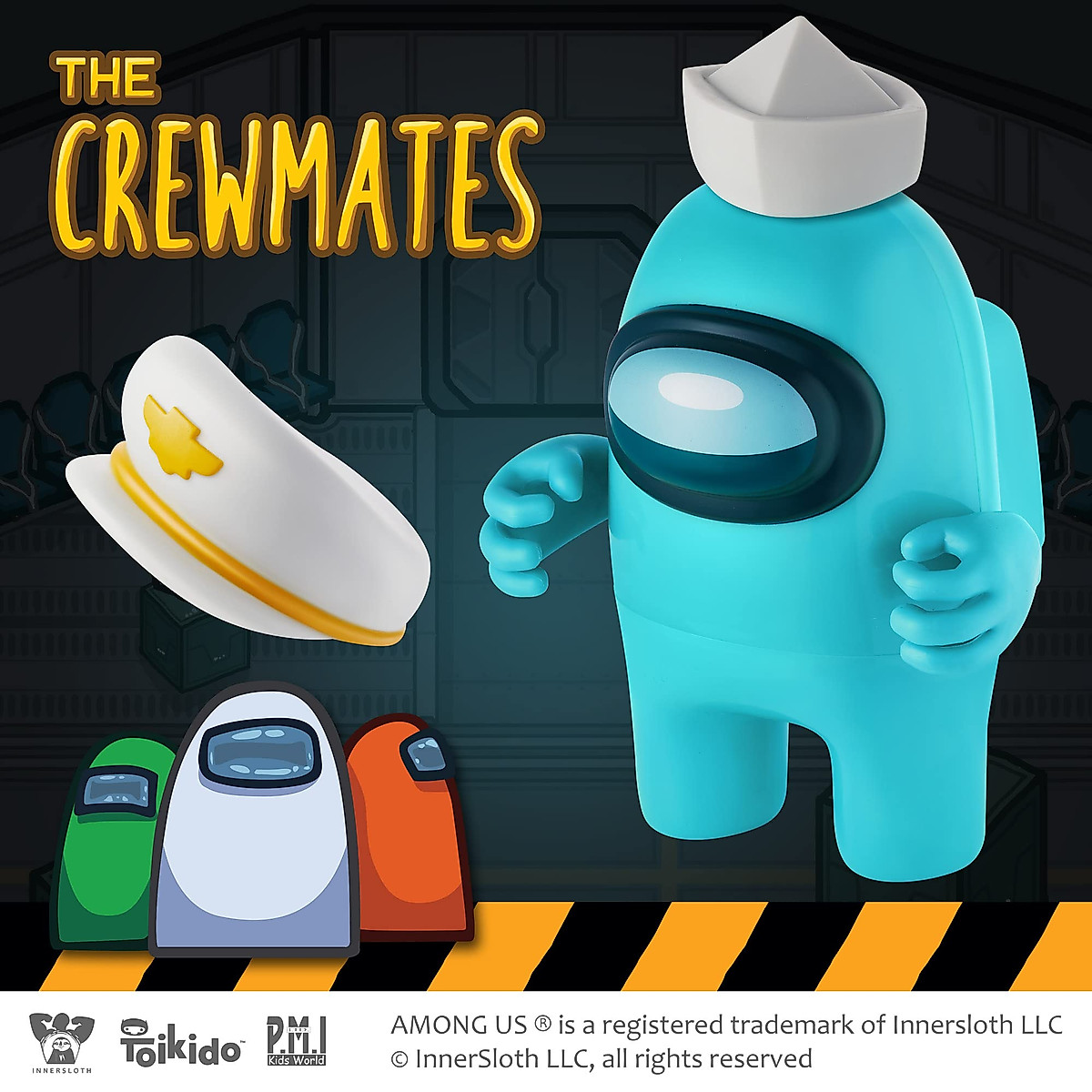 P.M.I. Among Us Action Figure | One of Four 4.5-Inch-Tall Collectibles | Among Us Toys and Playable Mini Toys | Cyan Crewmate in The White Folded Hat with Hidden Hat and Hands