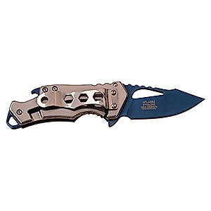 MTech USA MT-A882SBL Spring Assist Folding Knife, Blue Straight Edge Blade, Silver Handle, 3-Inch Closed