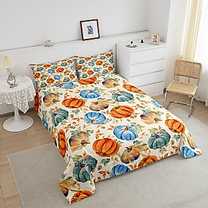 Erosebridal Happy Thanksgiving Comforter Set Twin, Fall Pumpkin Bedding Set, Autumn Fall Leaves Bedding Comforter Sets, Rustic Farmhouse Style Down Comforter, Happy Fall Y'all Duvet Insert, 2Pcs