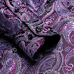 Hi-Tie 3XL Mens Dress Shirts Silk Mardi Gras Dress Shirt for Men Long Sleeve Casual Button Down Wrinkle-Free Shirt