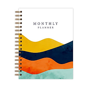 Undated Monthly Weekly Planner/Calendar, Monthly Planner with Daily Agenda & Hourly Schedules, 2023 July-2024 July Academic Work Planner, 12 Monthly Tabs, 8.4" x 6.3", Twin-Wire Binding (flower)