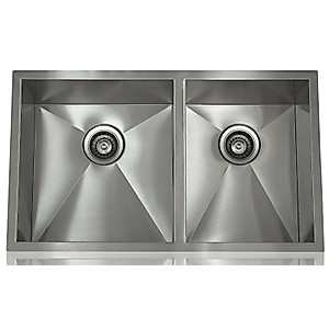 KABCO K-SSZRID3 32 Inch stainless steel Undermount kitchen sink 16 Guage 50/50 Zero Radius Double Bowl kitchen sink 32"L X 19"W X 10"D Inch
