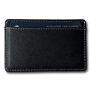 2 Card Minimalist Wallet for Men & Women - Genuine Leather Ultra Thin Black Credit Card Holder - Compatible with American Express Platinum