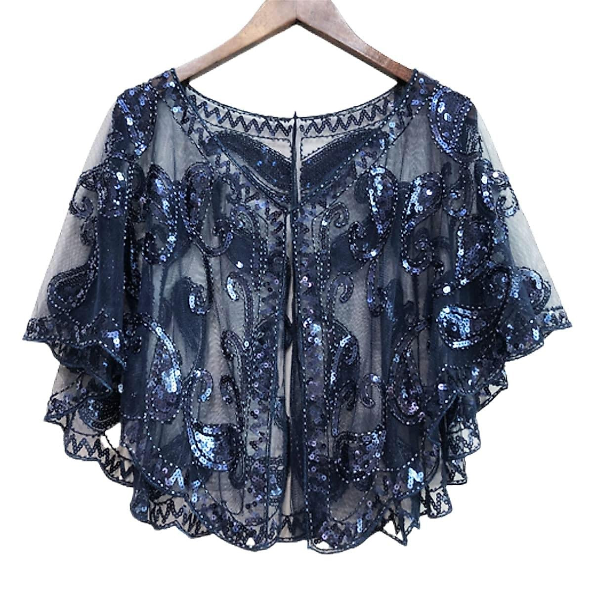 Specell Dark Blue Womens Lace Shawls And Wrap, Flapper Shawl For Women,Plus Size Sequin Shawl Wrap Gatsby Beaded Evening Cape,Flapper Bolero Shrug,1920s Womens Lace Shawl And Wraps,Wedding Dress Shawl