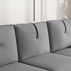 Tornama 80" L Shaped Sectional Sofas 3 Seater Couch with Reversible Ottoman Modern Linen Fabric Small Sectional Couch for Living Room, Apartment, Small Space, Light Grey