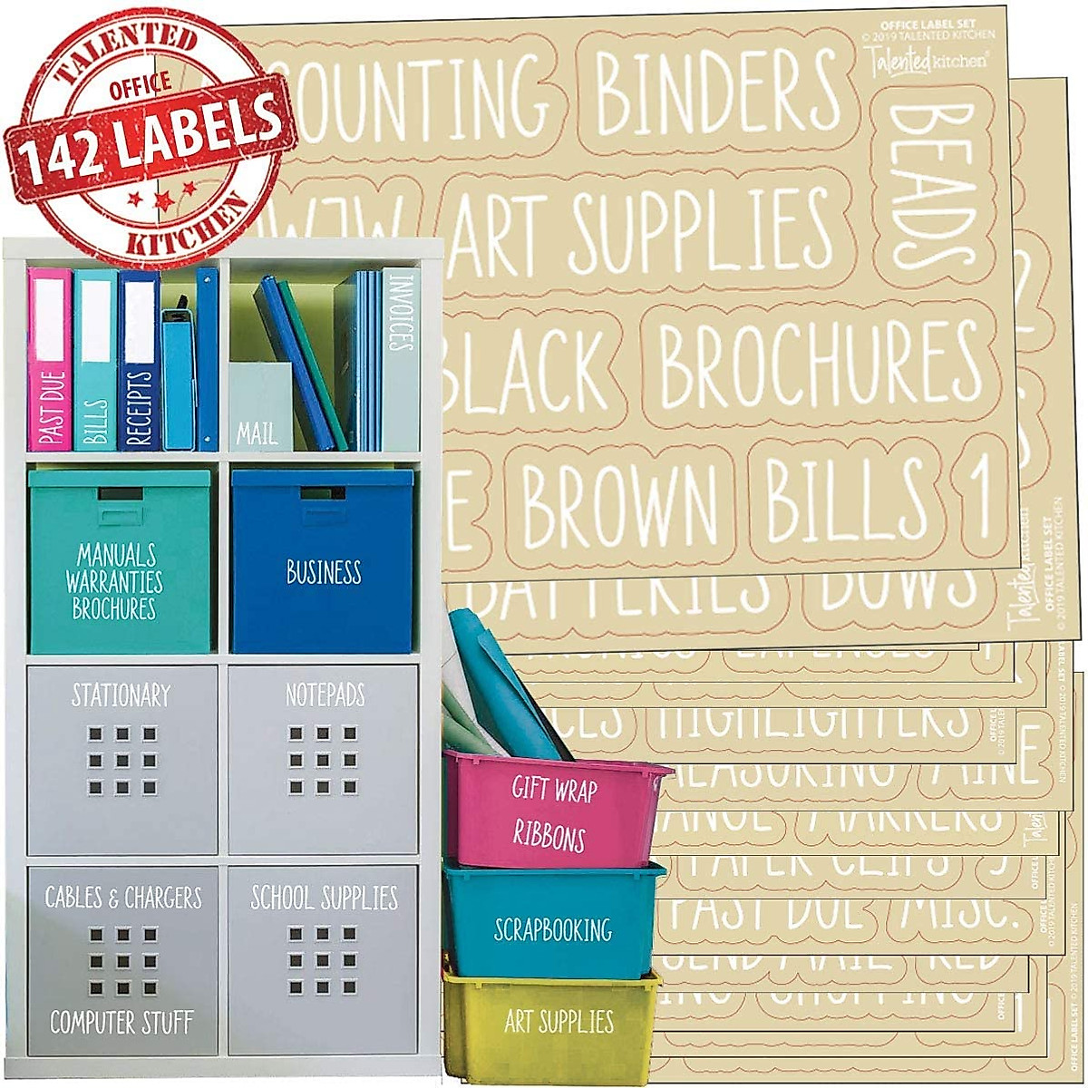 Talented Kitchen 142 White Office & Crafts Organization Labels. Clear Preprinted Stickers. Canister & Bin Labels to Declutter Craft Closet & Work Space