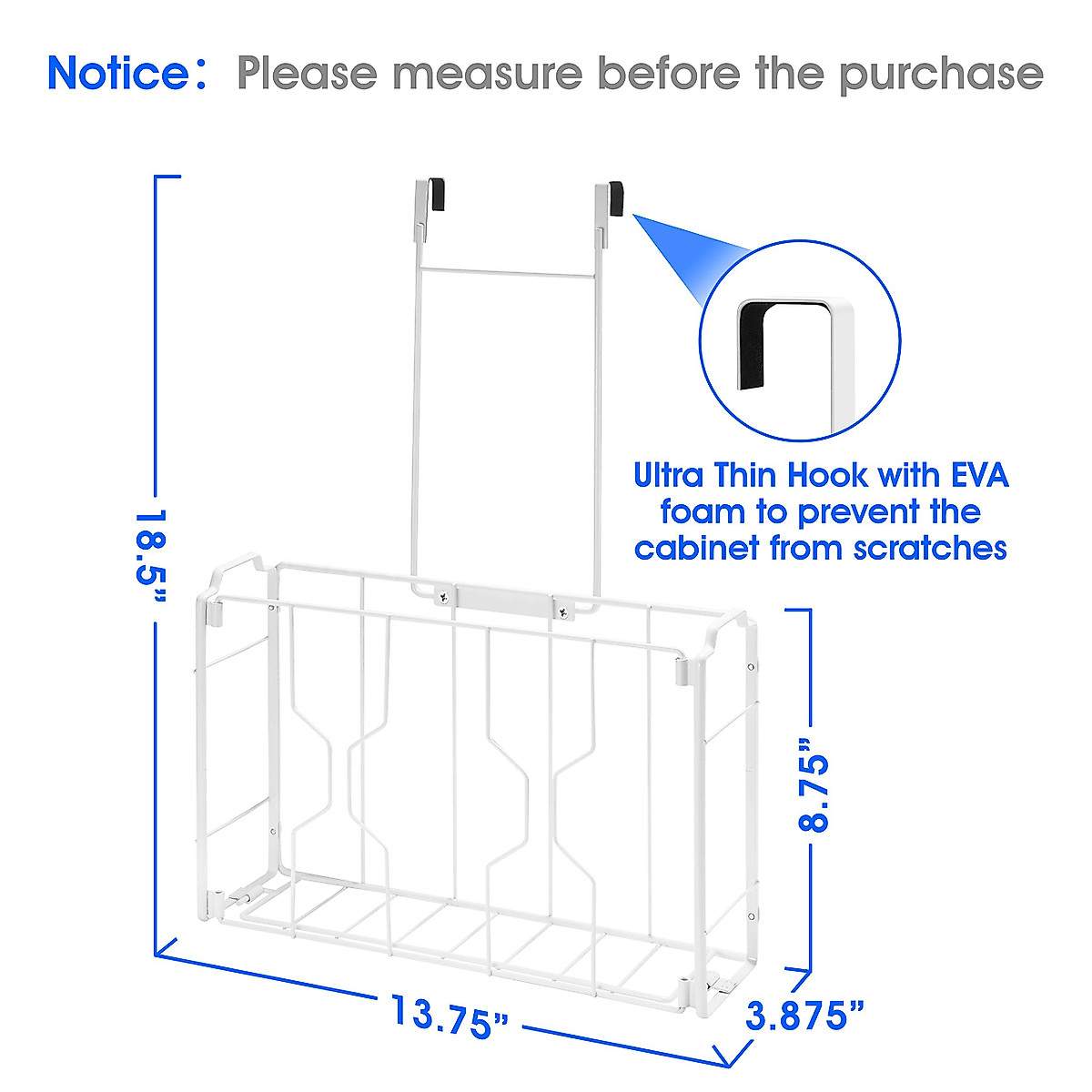 2 Pack- Simple Trending Over the Door/Wall Mount Cabinet Door Organizer Holder in Kitchen or Pantry for Cutting Board, Aluminum Foil, Cleaning Supplies, White