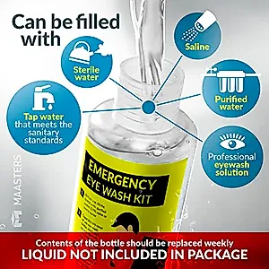 MAASTERS BPA Free Portable Eye Wash Station OSHA Approved - Wall-Mounted First Aid Eye Wash Kit w/Mirror & 2X 16oz Empty Bottles - No Eye Wash Solution Included - Emergency Eyewash - Set of 1