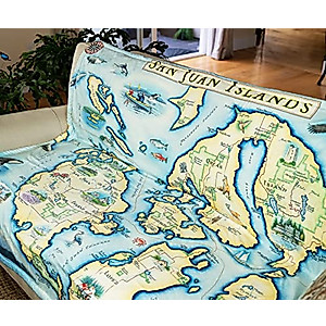 San Juan Island Map Fleece Blanket - Hand-Drawn Original Art - Soft, Cozy, and Warm Throw Blanket for Couch - Unique Gift - 58"x 50"