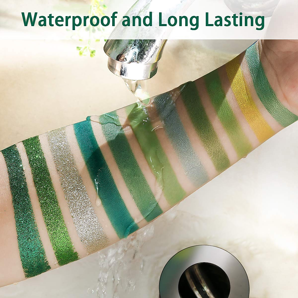 Afflano Green Eyeshadow Palette, Green Glitter Eyeshadow Highly Pigmented, Forest Emerald Green Christmas Makeup Palettes, Yellow Lime Grass Grinch Green Makeup Eye Shadow Pallet 15 Color