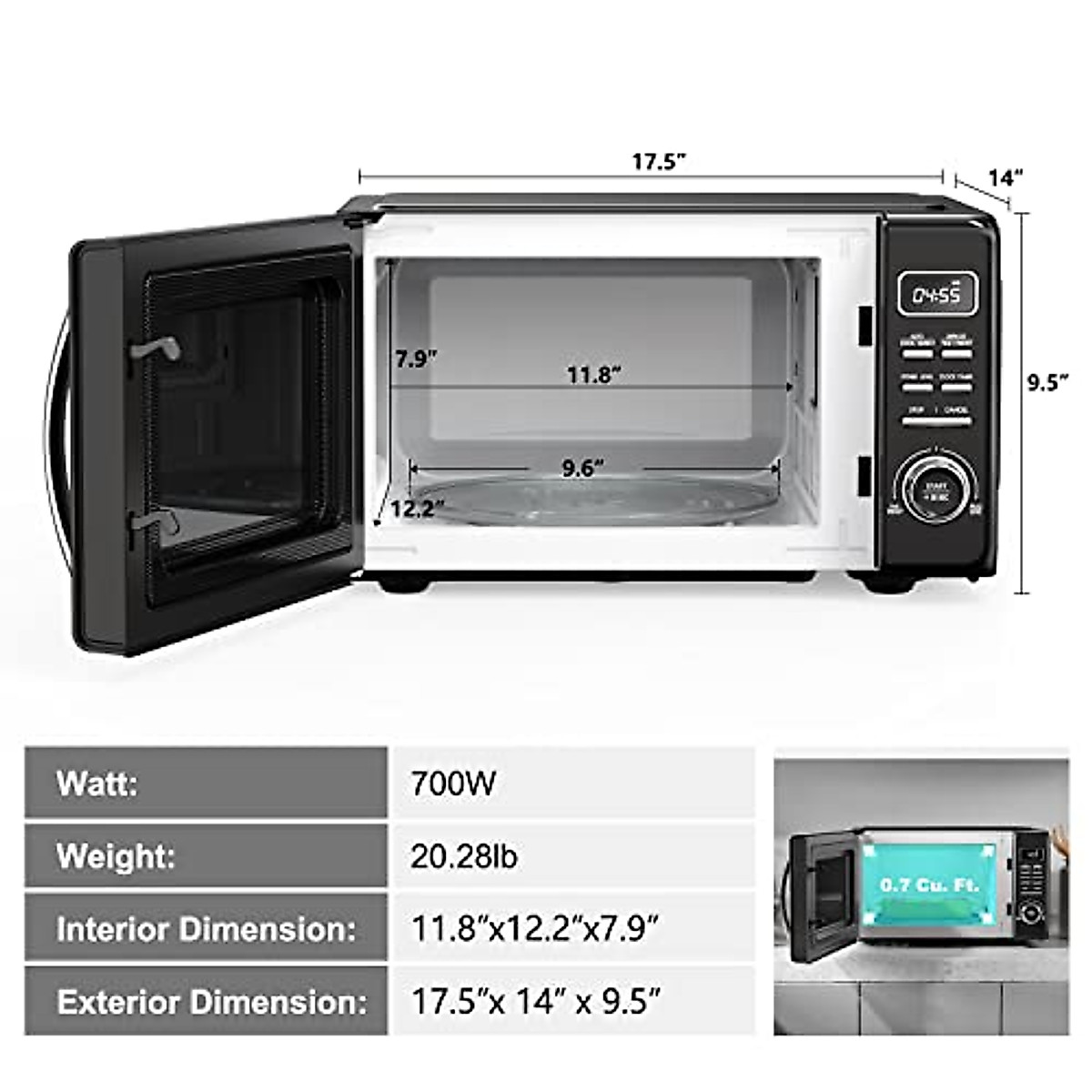 Galanz GLCMKZ07BKR07 Retro Countertop Microwave Oven with Auto Cook & Reheat, Defrost, Quick Start Functions, Easy Clean with Glass Turntable, Pull Handle.7 cu ft, Black