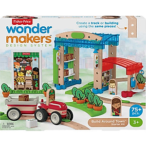 Fisher-Price Wooden Building Toy Wonder Makers Design System Build Around Town Starter Kit, 75 Wood Piece Playset for Preschool Kids Ages 3+ Years
