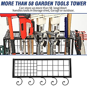 Garden Tool Organizer for Garage, Garden Tool Rack, Tool Organizers and Storage, up to 58 Long-Handled Tools, Garage Organizer, Yard Tool Holder for Garage, Shed, Outdoor, Garden tool stand, Black