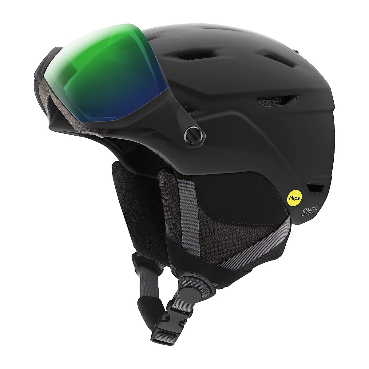 SMITH Youth Survey Jr. MIPS Snowboard Helmet with Built in Goggle (Matte Black (Green Mirror), Small/Medium)