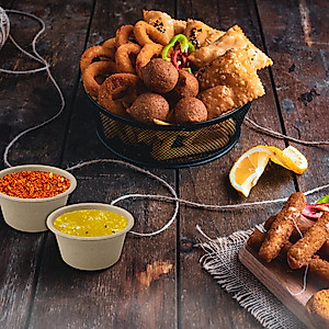 LeonBach 100 Pack Natural Bagasse Fiber Bowls 2oz Disposable Paper Cups Microwavable Safe Sample Snack Charcuterie Serving Cups for Sauce Portion Condiment Ice Cream Food Desserts