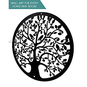 WIPHANY Metal Tree of Life Wall Hanging Art Sculpture 12 Inches Family Tree with Birds on Branches Round Contemporary Home Office Decor Cut Round Decorative Wall Hanging Garden Art Sculpture