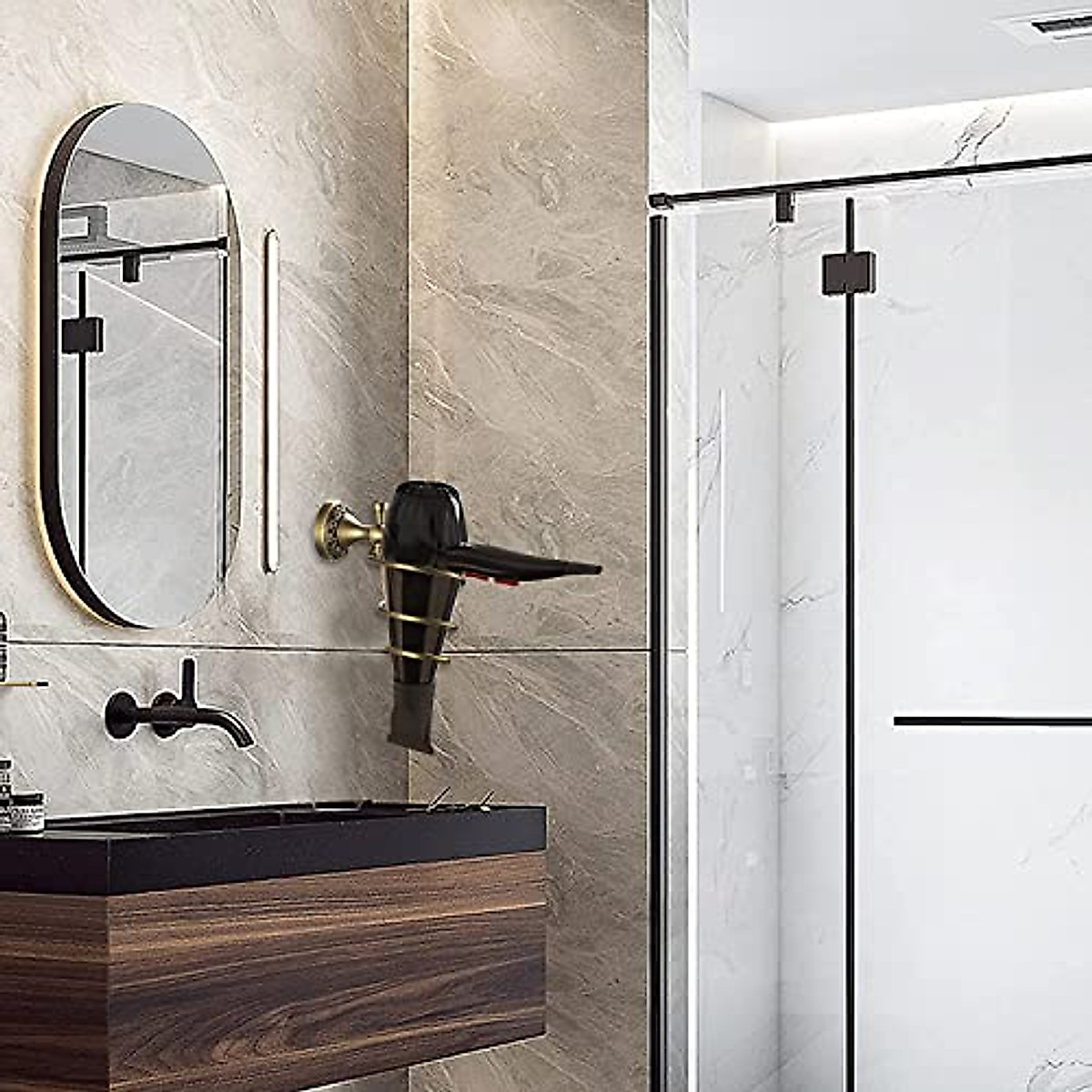 Leyden Antique Brass Hair Dryer Holder,Retro Blow Dryer Holder Hanger Rack Spiral Bathroom Accessories,Hair Care Tools Organizer Wall Mounted