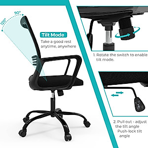 STAFFPENGUIN Ergonomic Computer, Home Wheels, Mid Back Mesh Office Desk Rolling Swivel Task Chair with Lumbar Support Armrests, Black