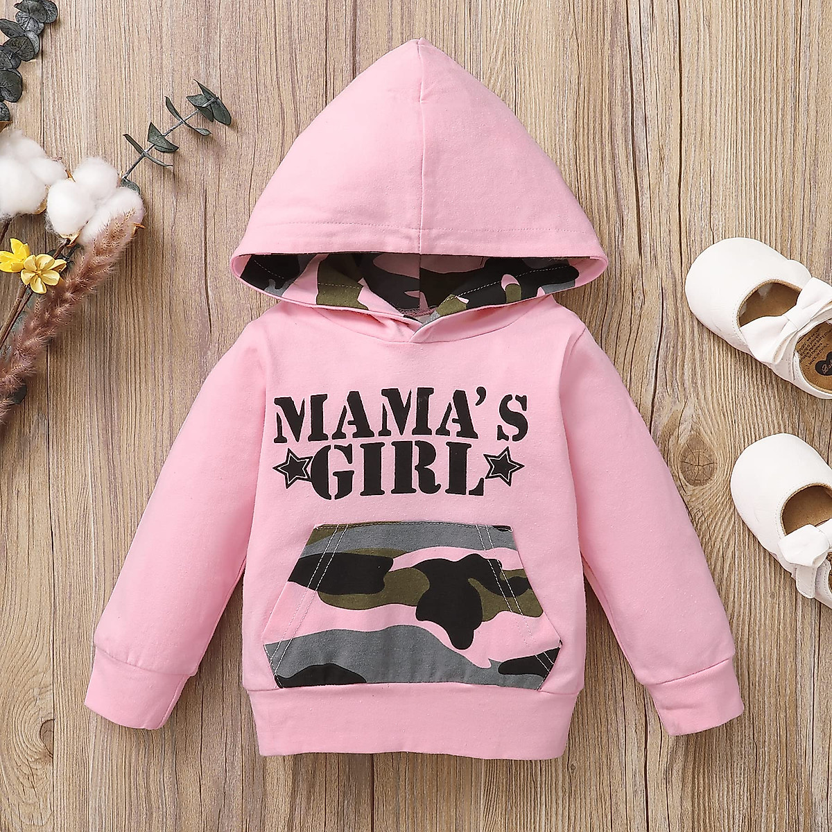 Toddler Boy Girl Camo Clothes Set Daddys Little Girl Ruffle Romper Top Hoodie+Camo Pants Clothing Set with Headband