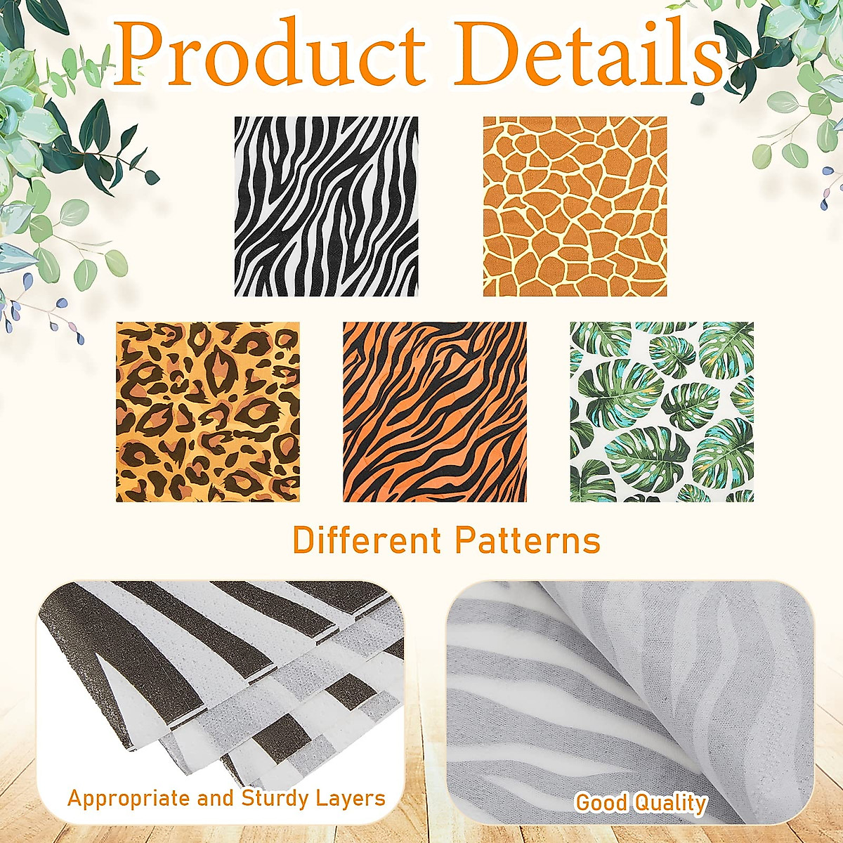 100 PIECES Jungle Safari Animal Print Party Disposable Napkins Animal Print Paper Napkins Safari Napkins Jungle Safari Themed Party Napkins for Baby Shower Party Birthday Party, 5 Styles