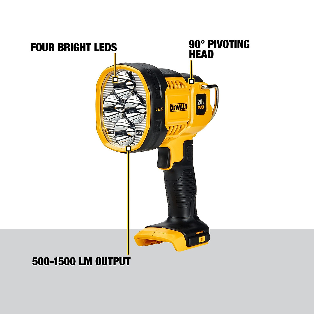 DEWALT 20V MAX LED Work Light, Handheld Spotlight with 508 Yard Distance, Pivoting Head, 1500 Lumens, Cordless, Battery Not Included (DCL043)