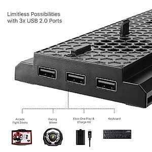 TNP Vertical Stand Cooling Fan for Xbox One X Stand with Fan and Charging Station, USB Powered Game Storage Tower with 3 Speed Adjustable Cooling Fans, 3 USB 2.0 Charging Port and LED Light Bar