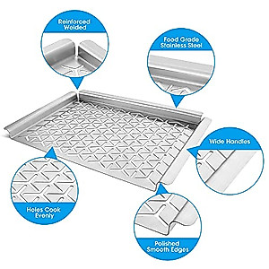 Unicook Grill Topper 16 Inch, premium Vegetable Grill Basket, Warp-Free Stainless Steel Grill Pan, Heavy Duty BBQ Tray Accessories for Grilling Veggie Seafood Meat and Kabob