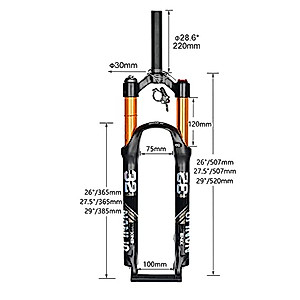 aiNPCde Mountain Bike Air Pressure Shock Absorber Front Fork, Accessories Magnesium Alloy 26/27.5/29 inch XC AM Bike Suspension Fork QR 9mm Travel 120mm (Color : Straight Remote-Lockout, Size : 29in