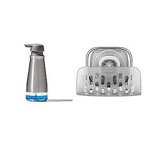 OXO Good Grips Stainless Steel Foaming Soap Dispenser and Stronghold Suction Sponge Holder