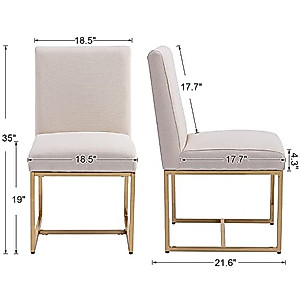 Set of 4 Linen Upholstered Dining Room Chairs, Mid Century Modern Fabric Chair for Dining Room, with Golden Finish Metal Frame, Cream