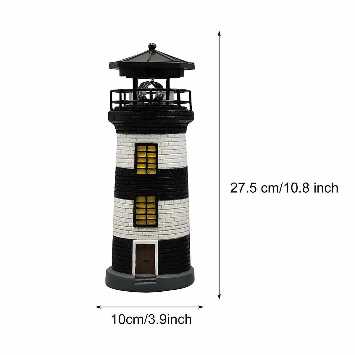 BWWNBY Lighthouse Decorative Light Solar Nautical Style Garden Lamp Patio Pathway Night Lighting Ornament LED Rotation Lawn Yard Lighthouse(Black+White)