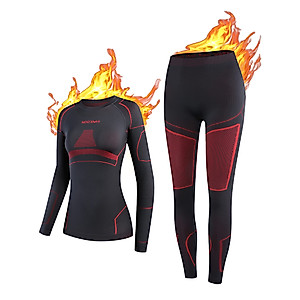 NOOYME Thermal Underwear for Women Long Johns for Women, Base Layer Women Black-red