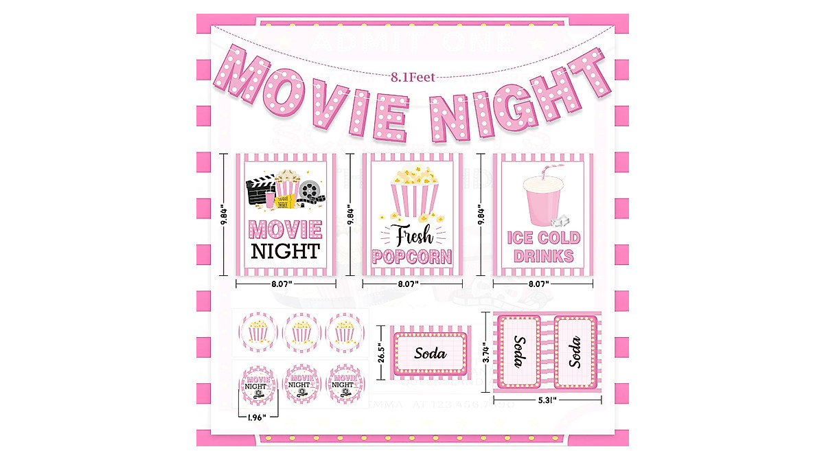 K KUMEED Pink Movie Night Party Decorations Set - Fun & Easy to Use