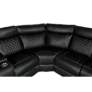 Modern Manual Reclining Motion Sectional Sofa ,5 Seaters Corner PU Leather Upholstered Recliner Sofa & Couch Curved L-Shaped Couch W/ Console Storage and 2 Cup Holders for Living Room Furniture Sets