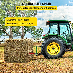 Mophorn Hay Spear 49" Bale Spear 4500 lbs Capacity, Bale Spike Quick Attach Square Hay Bale Spears 1 3/4" wide, Red Coated Bale Forks, Bale Hay Spike with Hex Nut & Sleeve for Buckets Tractors Loaders