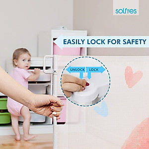 Solfres Rainbow Retractable Baby Gates, Safety Gate for Babies & Dogs Indoor 33" Tall Extends to 59" Wide, Extra Wide Mesh Gates for Kids or Pets, Pet Gate for Doorways Hallways Stairs Outdoor