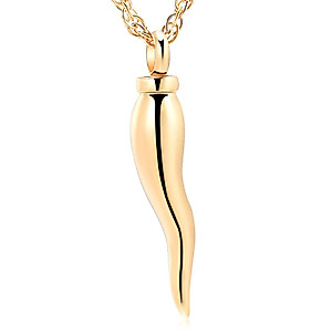 Cremation Jewelry Italian Horn Urn Necklaces for Ashes for Women Men Memorial Keepsake Necklace for Human Pet Ashes (Gold)