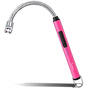 SUPRUS Fluorescent Lighter Glows in The Dark 360°Flexible Neck USB Rechargeable Windproof Triple Safety for Candle Cooking BBQ in Party (Pink)