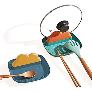 BREENHILL Spoon Rest with Lid Holder,Spoon Rest for Kitchen Counter 2 Pack,Cute Kitchen Gadgets Accessories for Coffee Station Cooking Blue Green