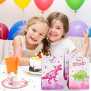 WERNNSAI Watercolor Dinosaur Goodie Bags - 24 PCS Dinosaur Party Supplies for Girls Kids Baby Shower Birthday Gift Bags Dino Theme Party Favors Candy Treat Bags with Stickers