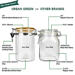 Glass Storage Jars with Airtight Locking Clamp Lids, Airtight Glass Canisters with Locking Lids, Glass Storage Containers with Bamboo Lid, Food Storage Containers, Glass Canister Sets, Set of 4