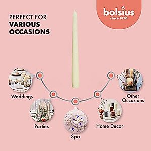 BOLSIUS Ivory Taper Candles - 4 Pack Unscented 10 Inch Dinner Candle Set - 8 Hours Burn Time - Premium European Quality - Smokeless and Dripless Household, Wedding, Party, and Home Decor Candlesticks