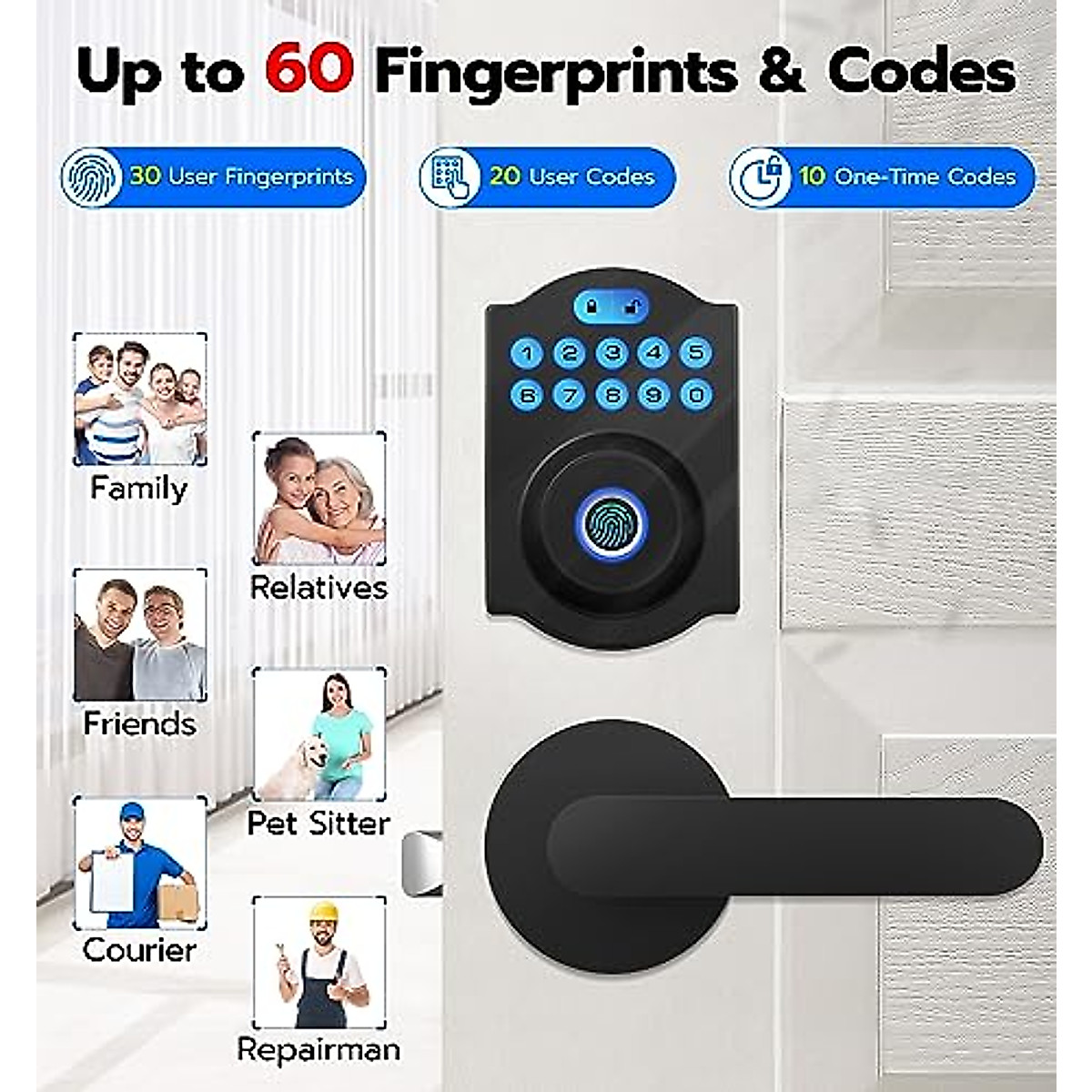eLinkSmart Keyless Entry Door Lock Deadbolt with Handle Set, Fingerprint Door Lock with Door Knob Lever, Biometric Electronic Automatic Smart Digital Keypad Code Combination Door Lock for Front Door