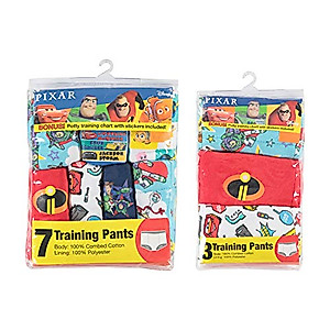 Disney Pixar Potty Training Pants with Cars, Toy Story, Nemo & More with Chart & Stickers in Sizes 2T, 3T and 4T, 10-Pack